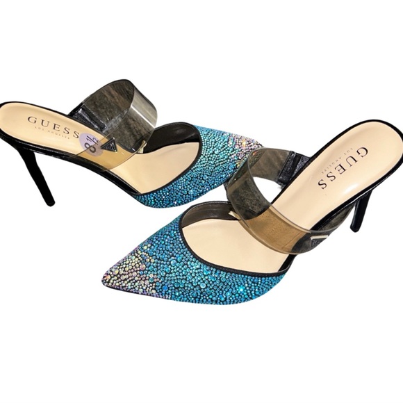 Guess | Shoes | Guess Bling Stunning Black High Heel Shoes W Blue Ab ...